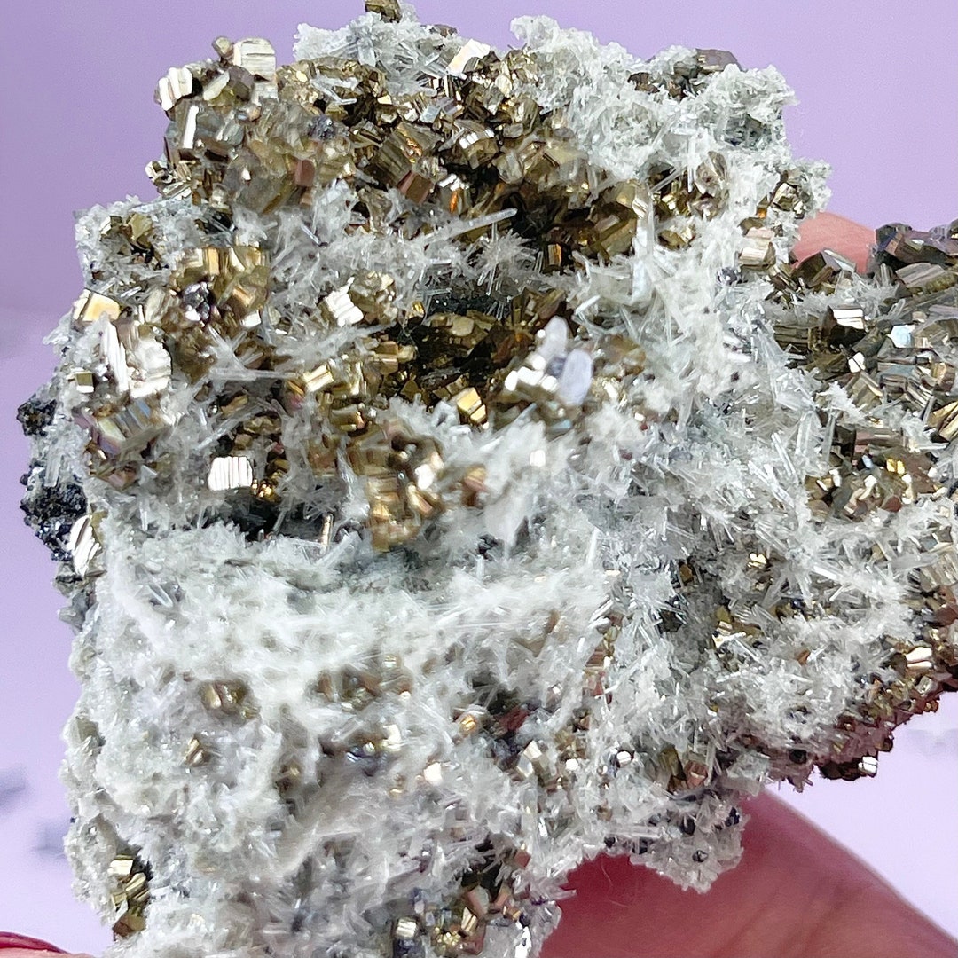 Rare Pyrite on Quartz Needles and Sphalerite, Gold Druzy Pyrite Matrix ...
