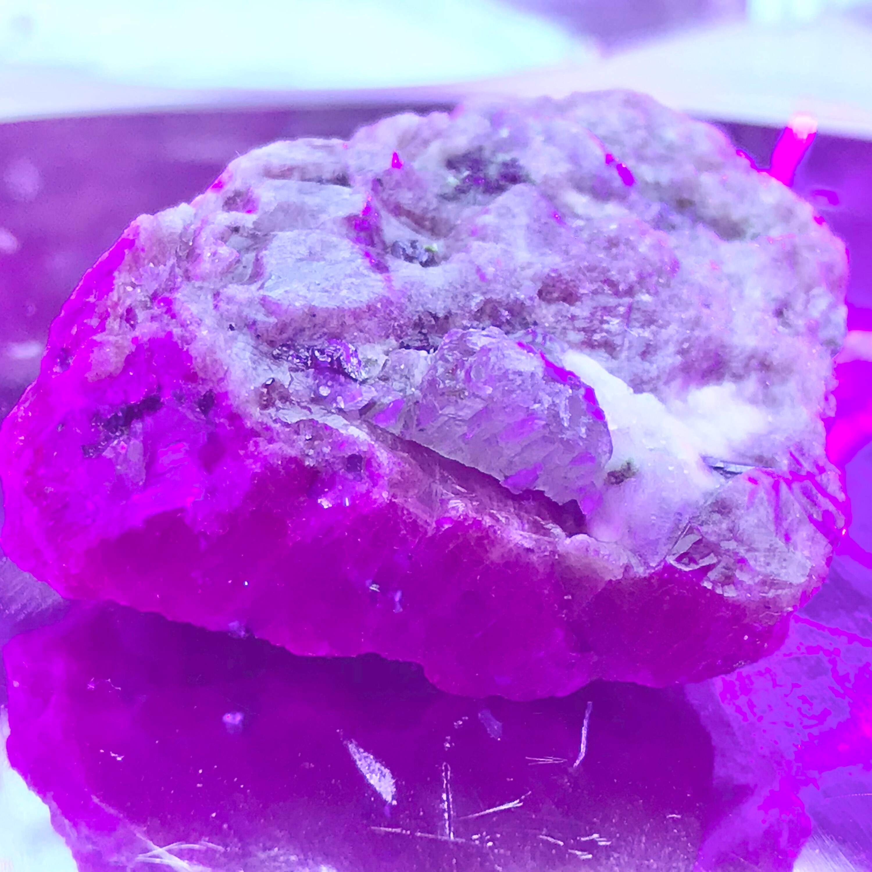 Ruby and Aquamarine Crystal Matrix, Cluster, Tourmaline, Rare Natural, UV Reactive, Fluorescent ...