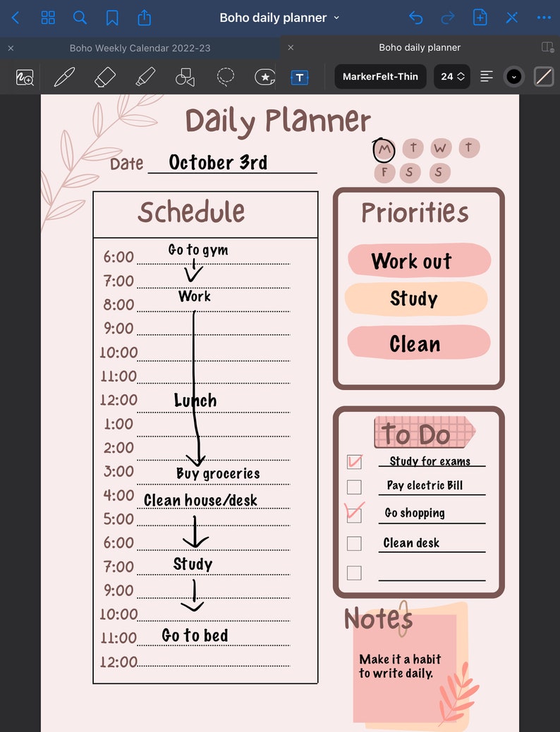 Digital Daily Boho Planner - Etsy
