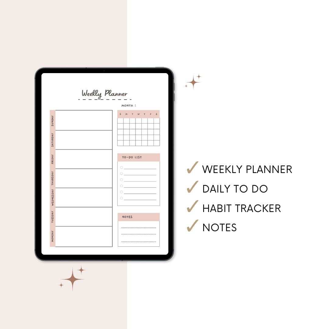 Digital Weekly Planner, Habit Tracker, Notes , to Do List. iPad ...