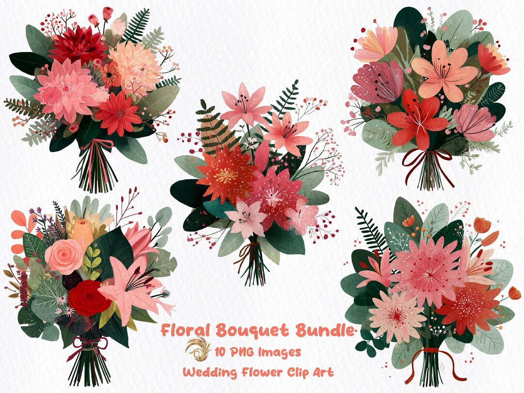 Floral Bouquet Clipart, Wedding Flower Bundle, Botanical Graphics ...
