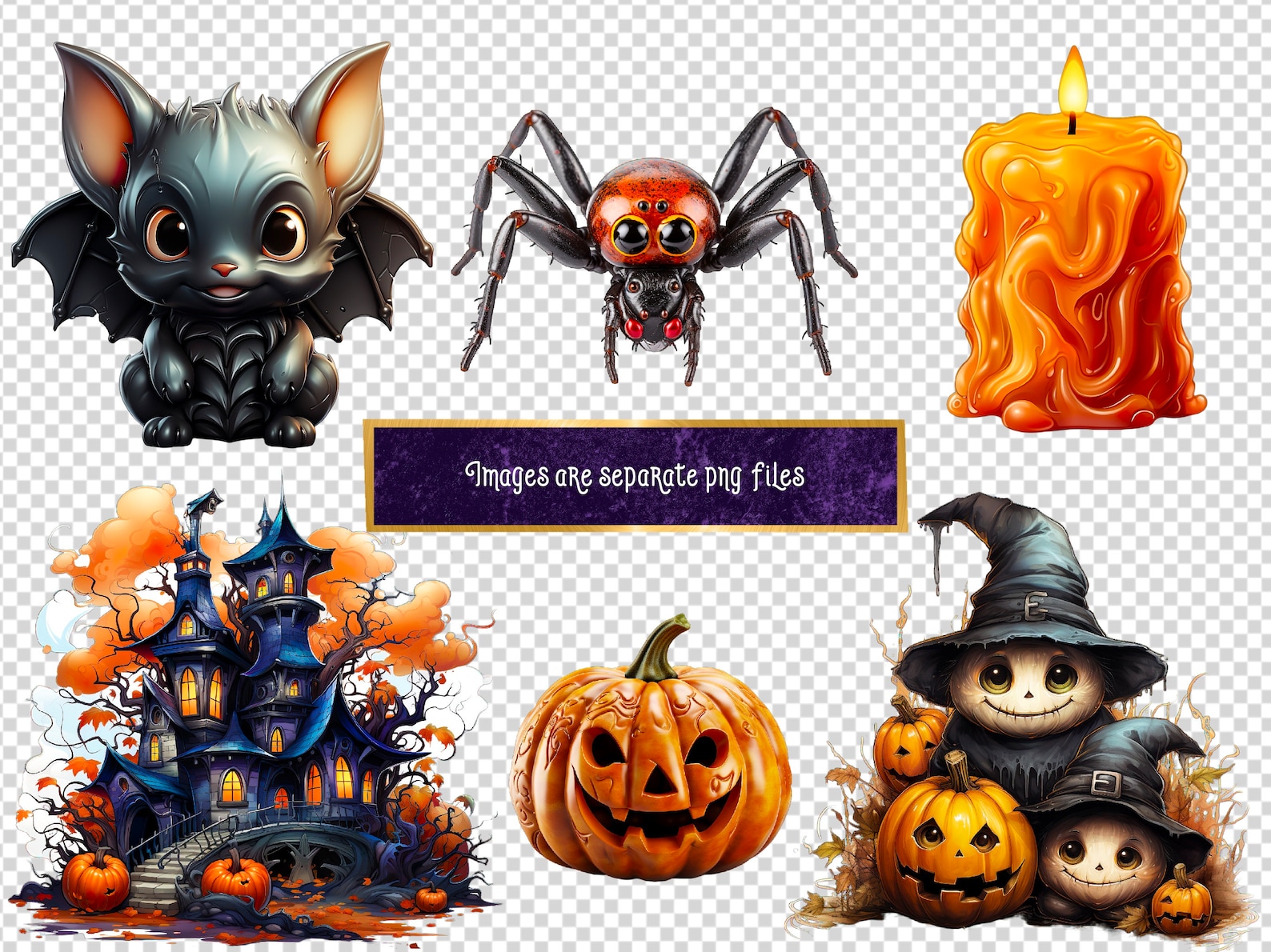 Cute Halloween Clipart - Set of 18 Digital Clipart PNG Files - Instant ...