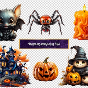 Cute Halloween Clipart - Set of 18 Digital Clipart PNG Files - Instant ...