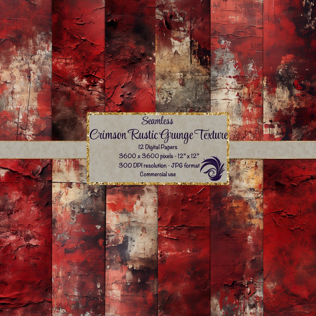 Crimson Grunge Textures: Rustic Digital Paper (seamless, 12x12, Digital ...