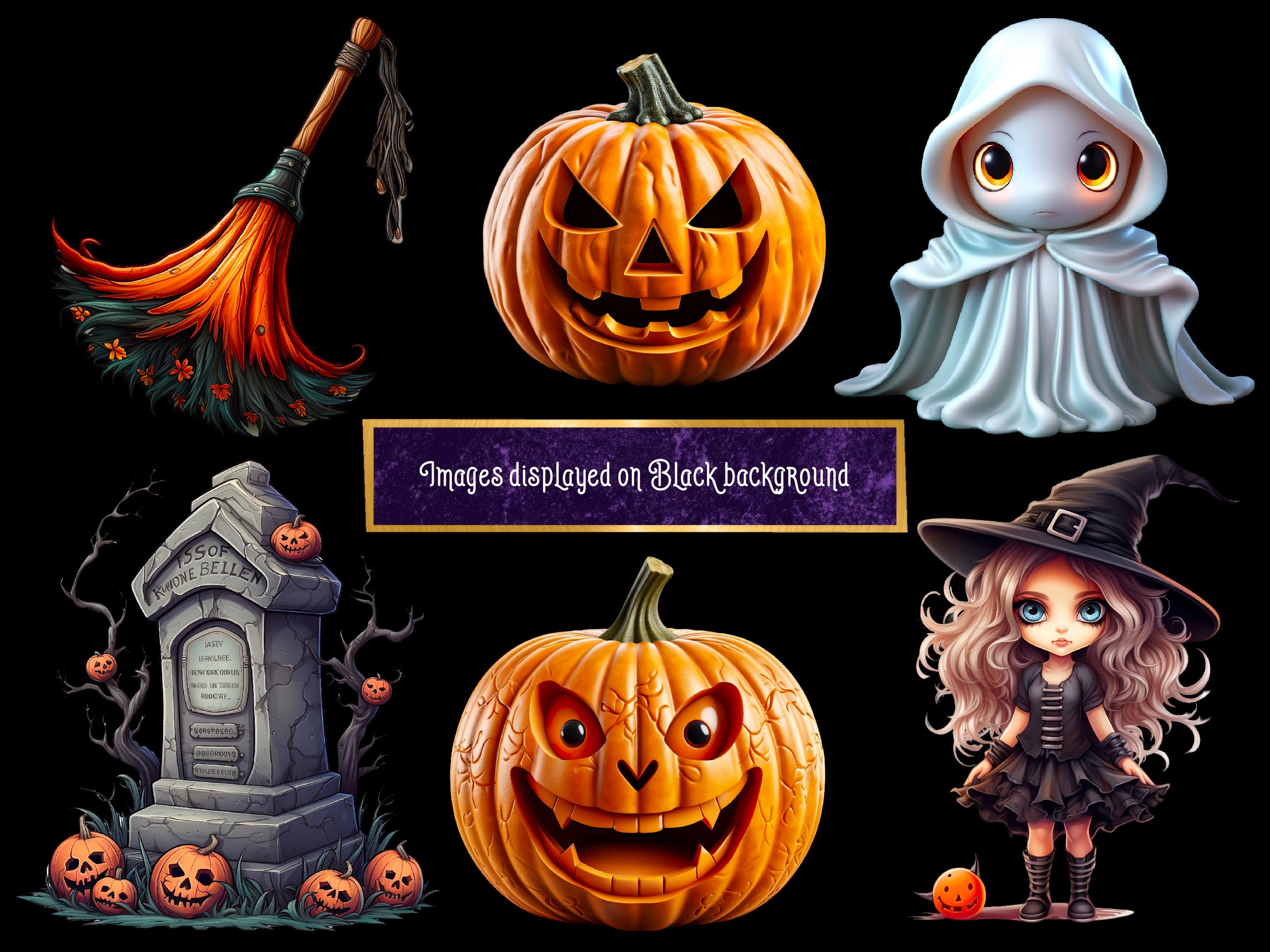 Cute Halloween Clipart Set of 18 Digital Clipart PNG Files - Etsy