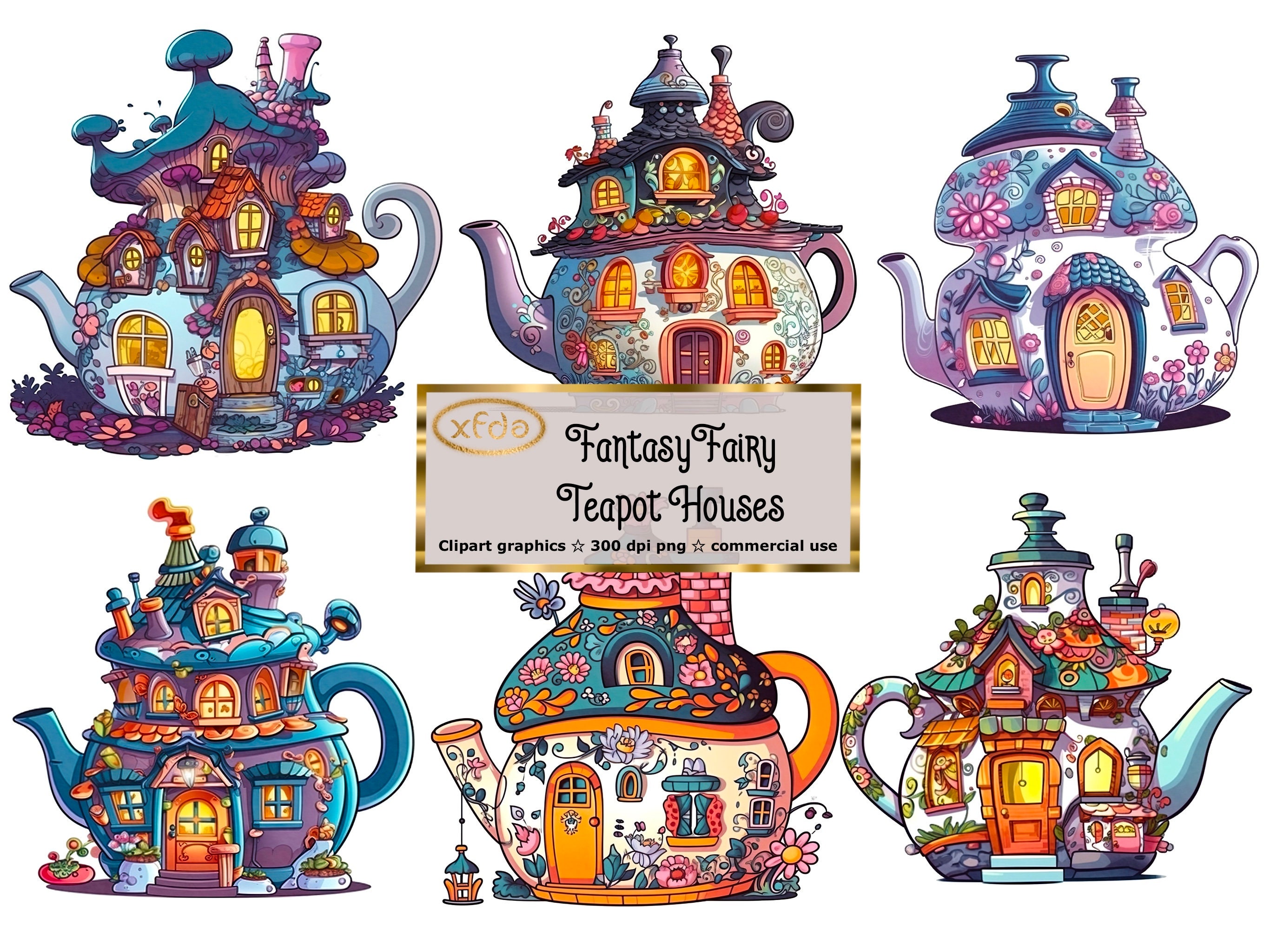 Fantasy Fairy Teapot Houses Clipart - Cute Teapot Fairy House PNG ...
