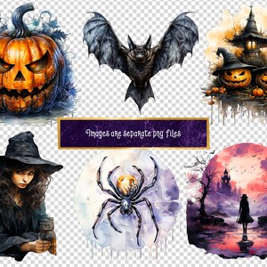 Creepy Halloween Clipart Set of 18 Digital Watercolor Clipart PNG Files ...