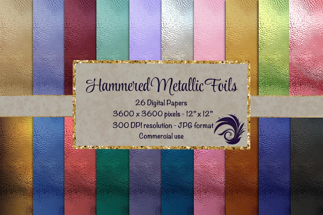 Hammered Metallic Foil Digital Paper – 26 Textured Foil Backgrounds ...