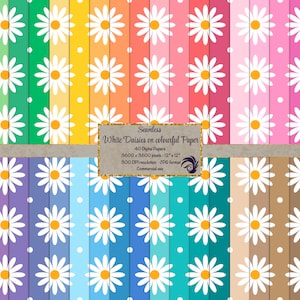 White Daisy Digital Paper Pack 12x12 - 40 Colour Bundle, Cute White ...