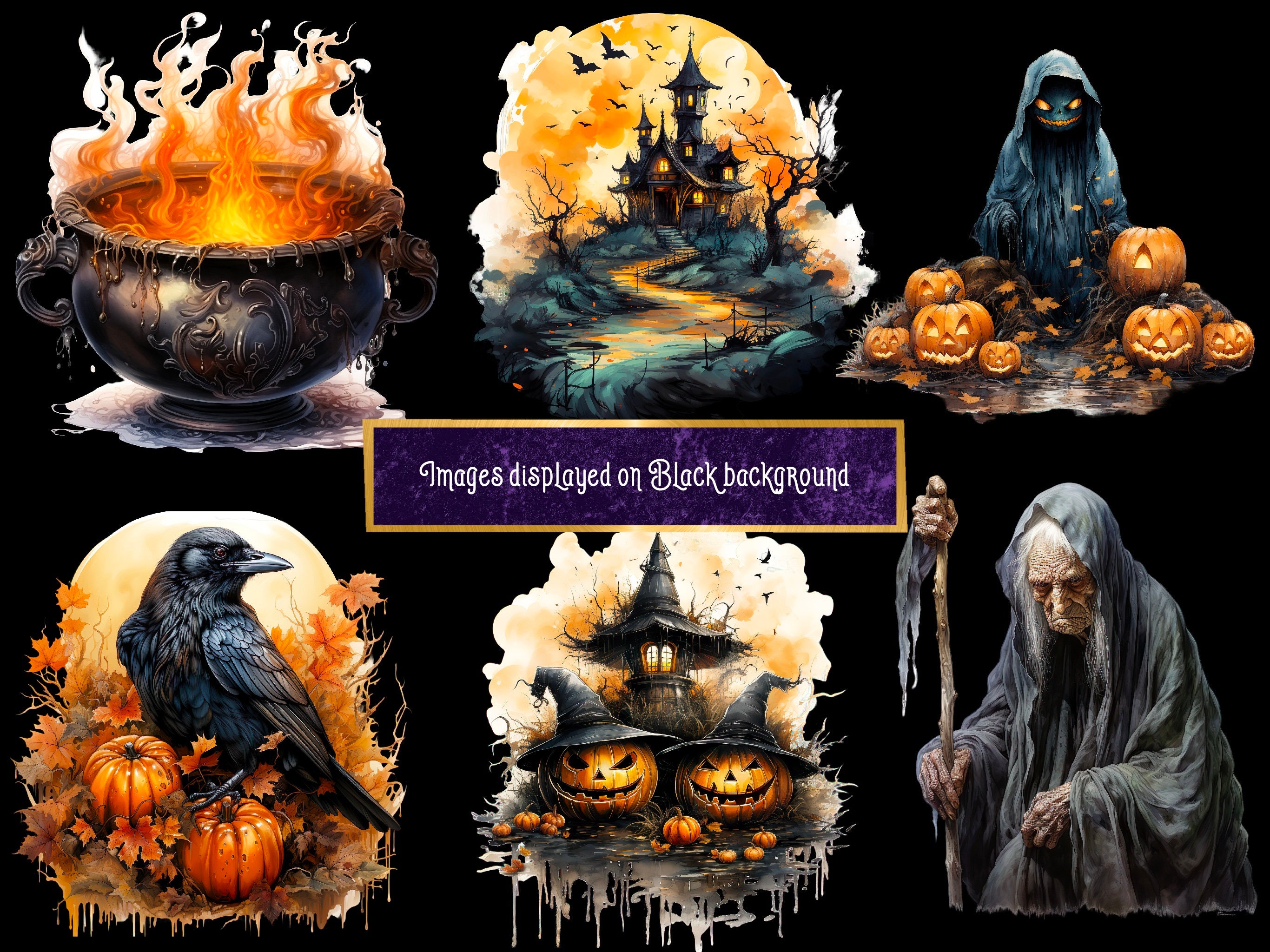 Creepy Halloween Clipart- Set of 18 Digital Watercolor Clipart PNG ...