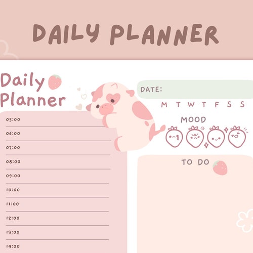 Cute Hourly Daily Planner Printable Stationery Instant - Etsy