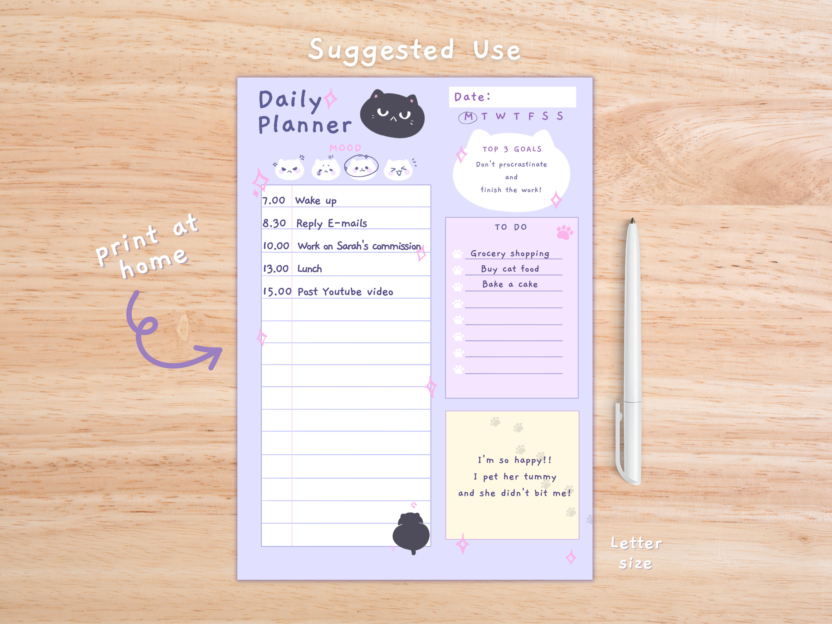 Cute Daily Planner Pastel Colors Kawaii Printable Stationery - Etsy