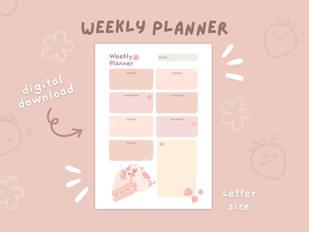 Cute Printable Weekly Planner | Kawaii Digital Planner | Instant ...