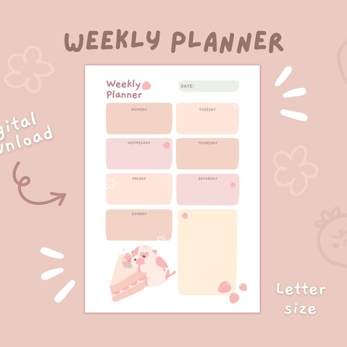 Cute Printable Weekly Planner Kawaii Digital Planner - Etsy