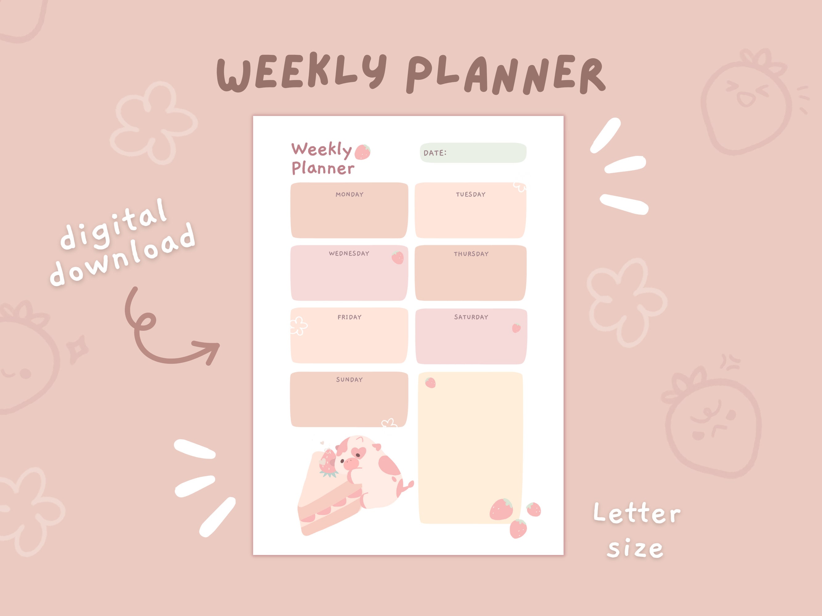 Cute Printable Weekly Planner Kawaii Digital Planner - Etsy