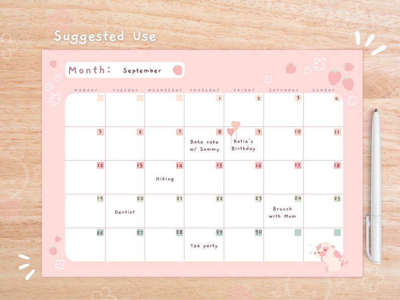 Cute Monthly Planner | Printable Stationery | Instant Download | A4 ...