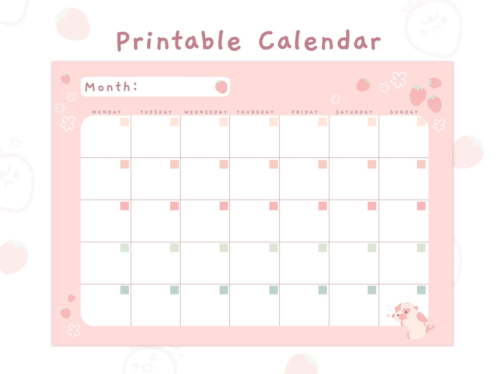 Cute Monthly Planner | Printable Stationery | Instant Download | A4 ...