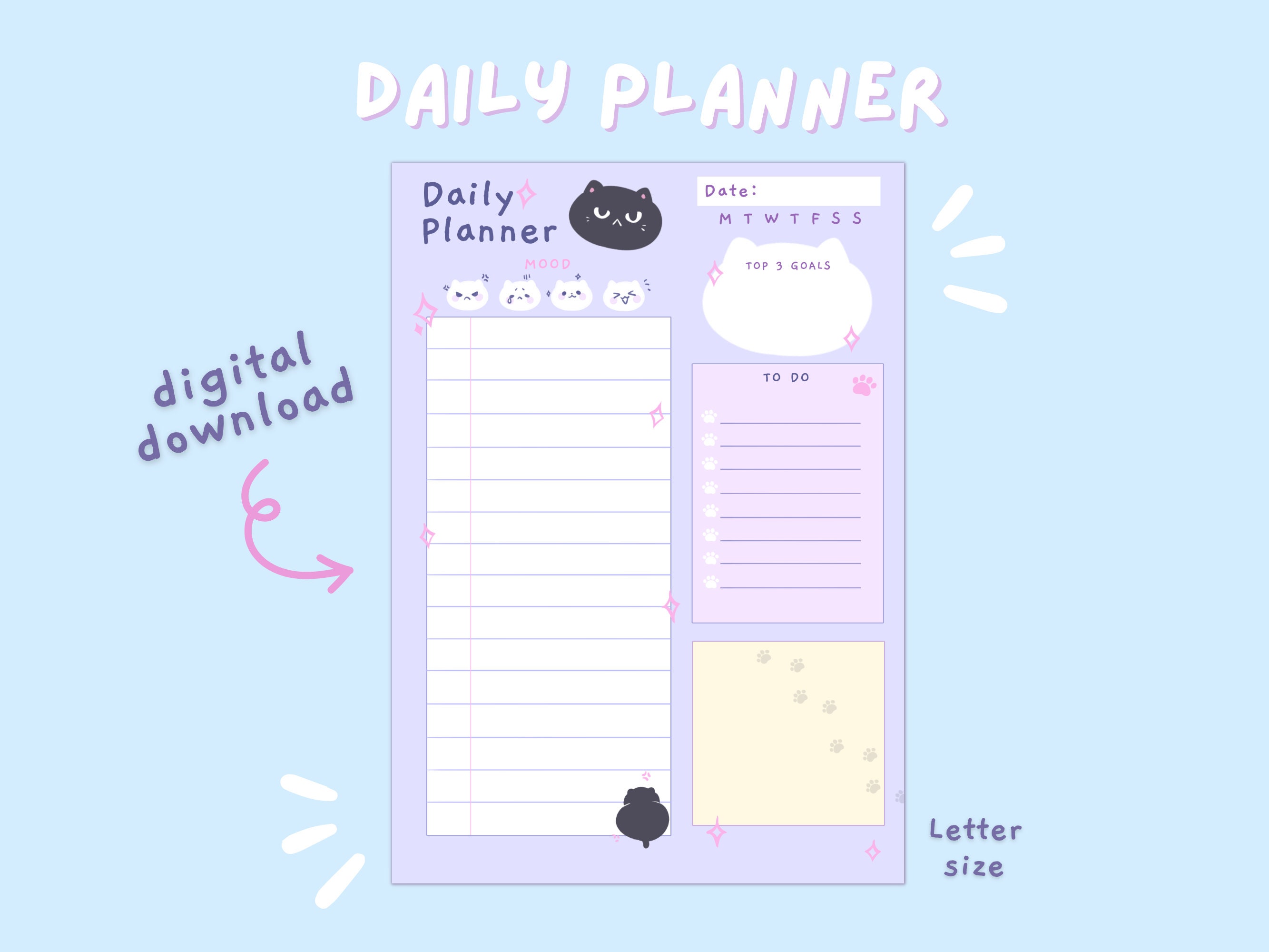 Cute Daily Planner | Pastel Colors Kawaii Printable Stationery | Back ...