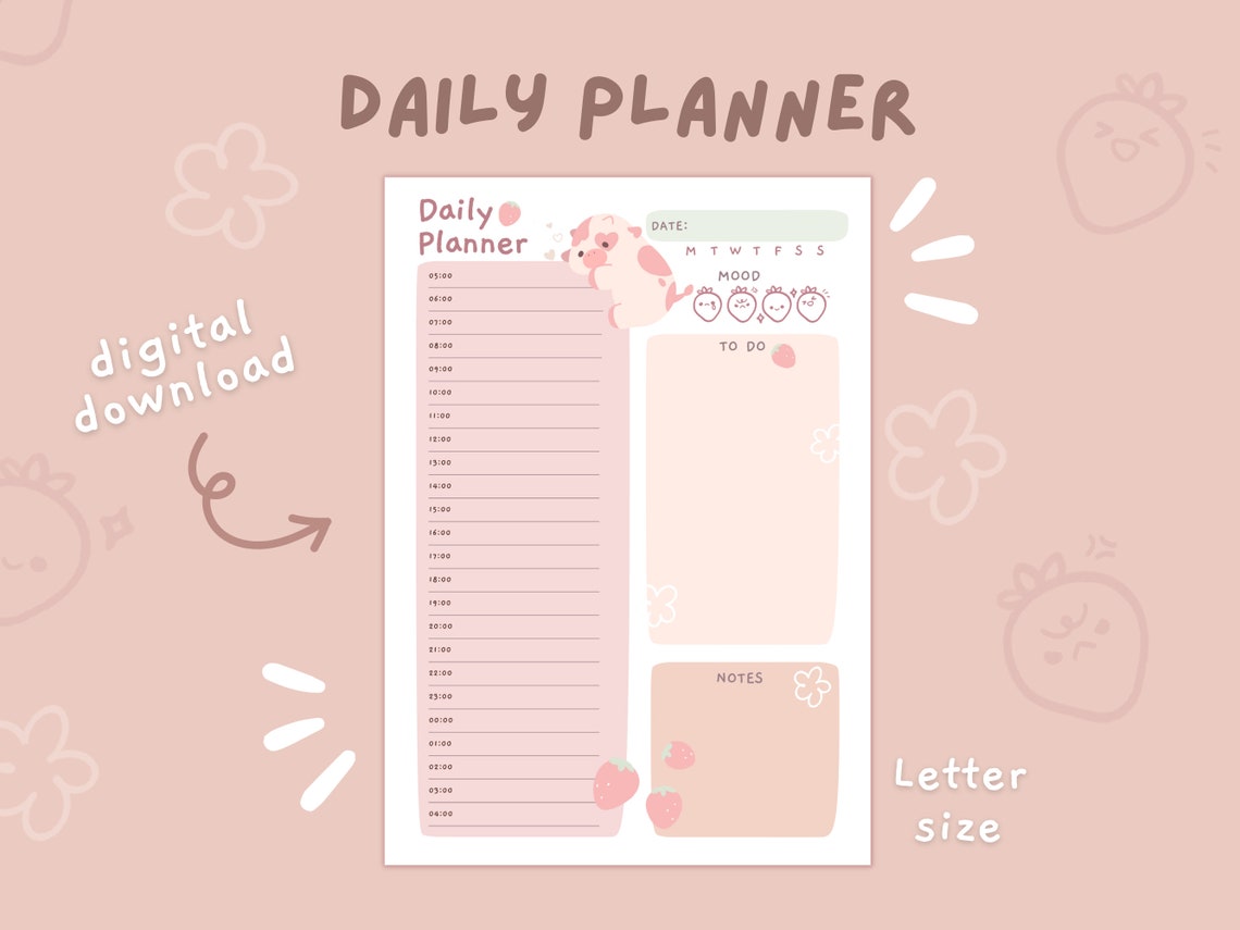 Cute Hourly Daily Planner | Printable Stationery | Instant Download ...