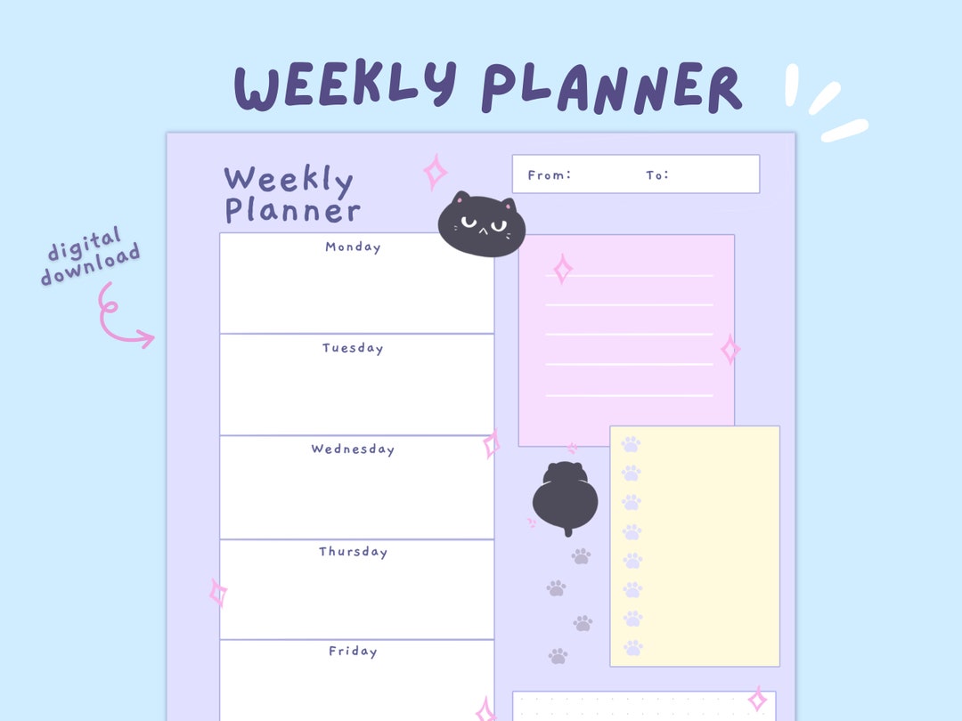 Cute Weekly Planner | Pastel Colors Kawaii Printable Stationery | Back ...