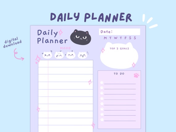 Cute Daily Planner Pastel Colors Kawaii Printable Stationery - Etsy