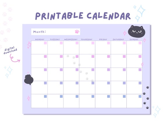 Cute Minimal Purple Cat Halloween Monthly Planner Printable - Etsy