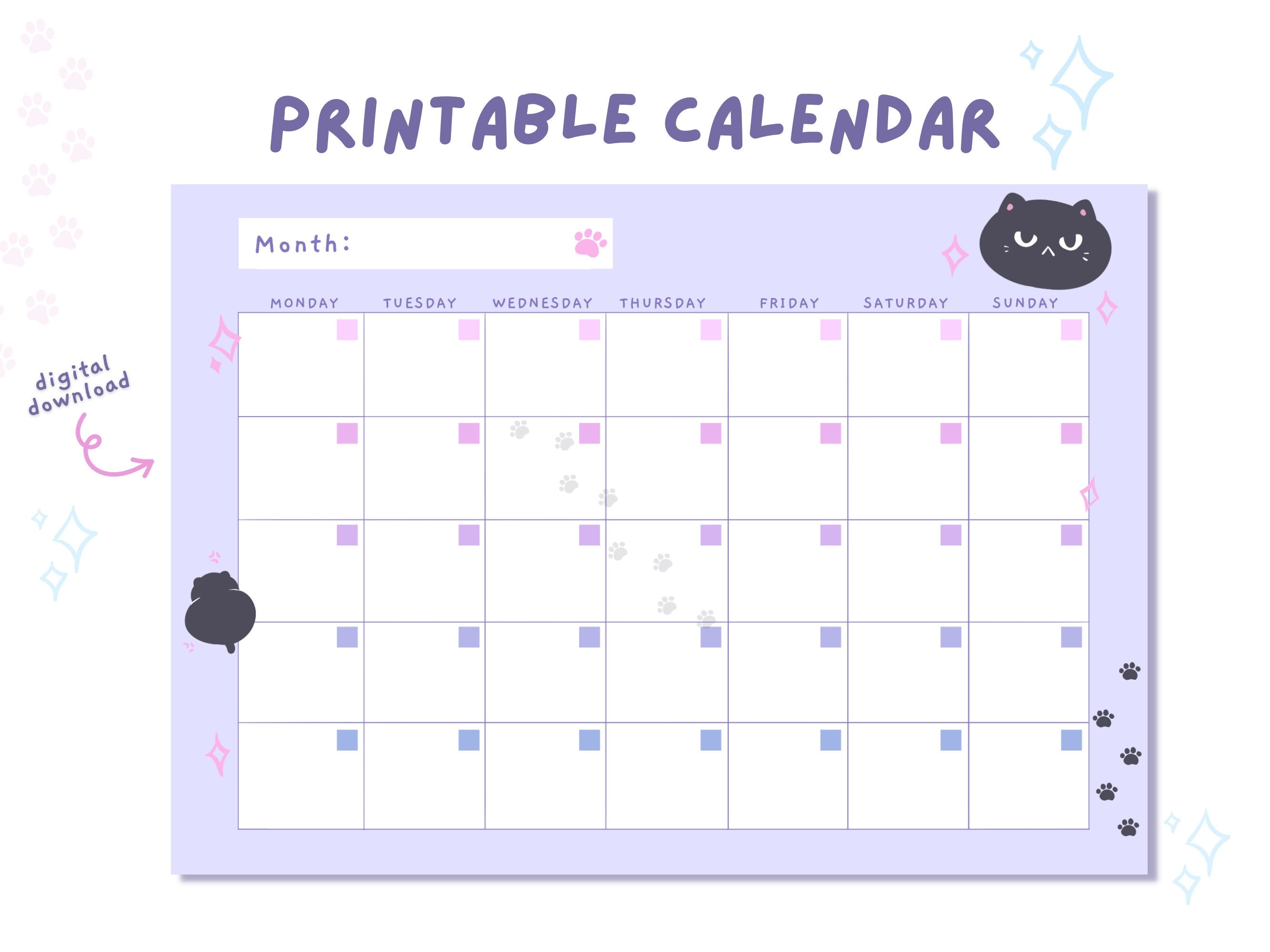 Cute Minimal Purple Cat Halloween Monthly Planner | Printable ...