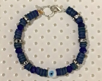 Evil Eye Clay Bead Bracelet - Etsy