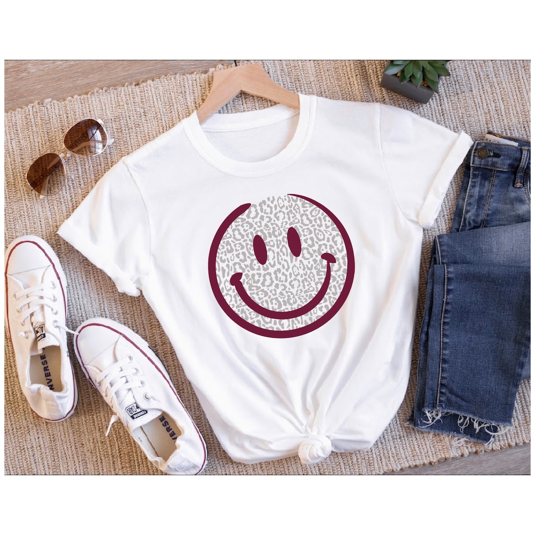 Smiley Face Tee, Smile Shirt, Happy Tshirt, Cheetah Print Tshirt ...