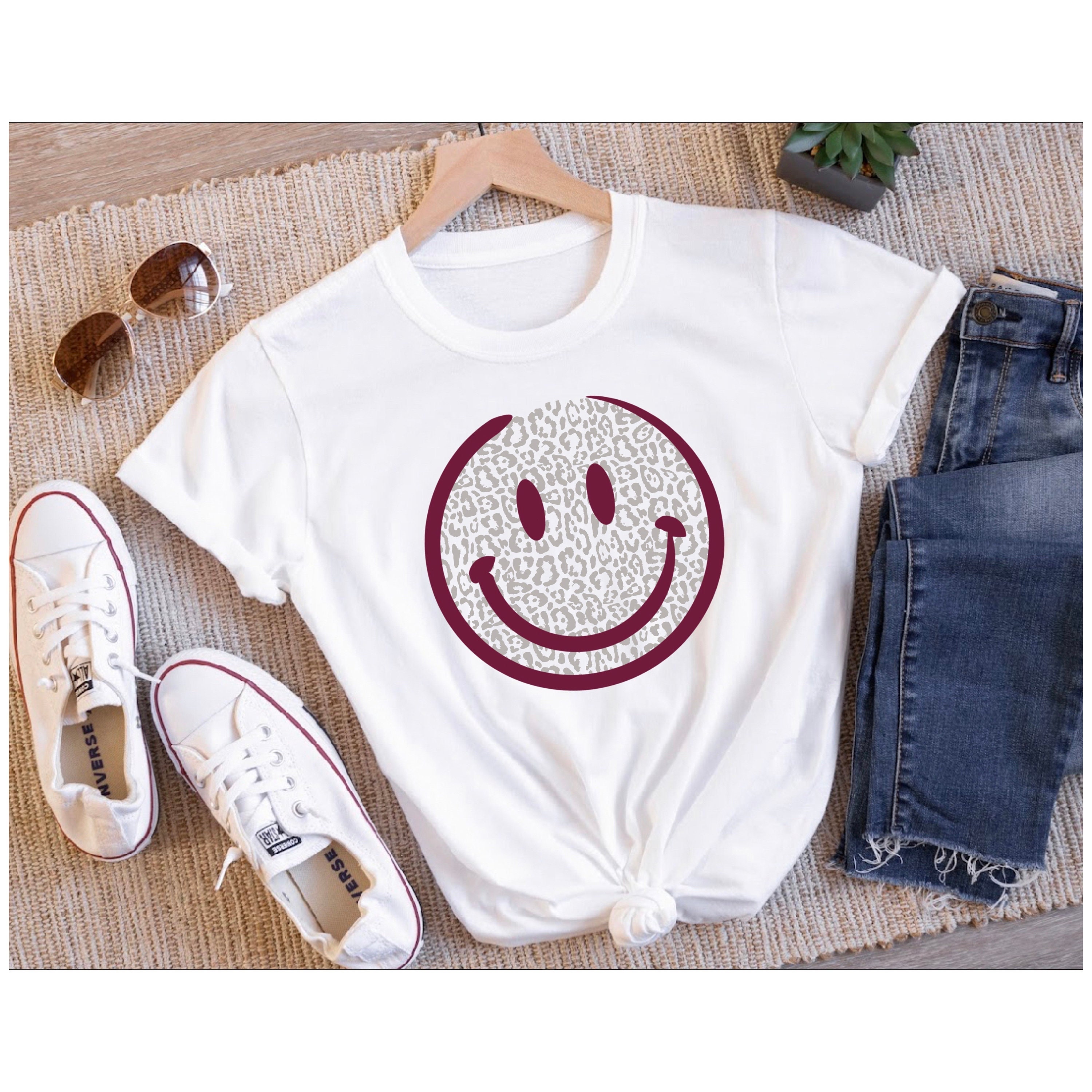 Smiley Face Tee, Smile Shirt, Happy Tshirt, Cheetah Print Tshirt ...