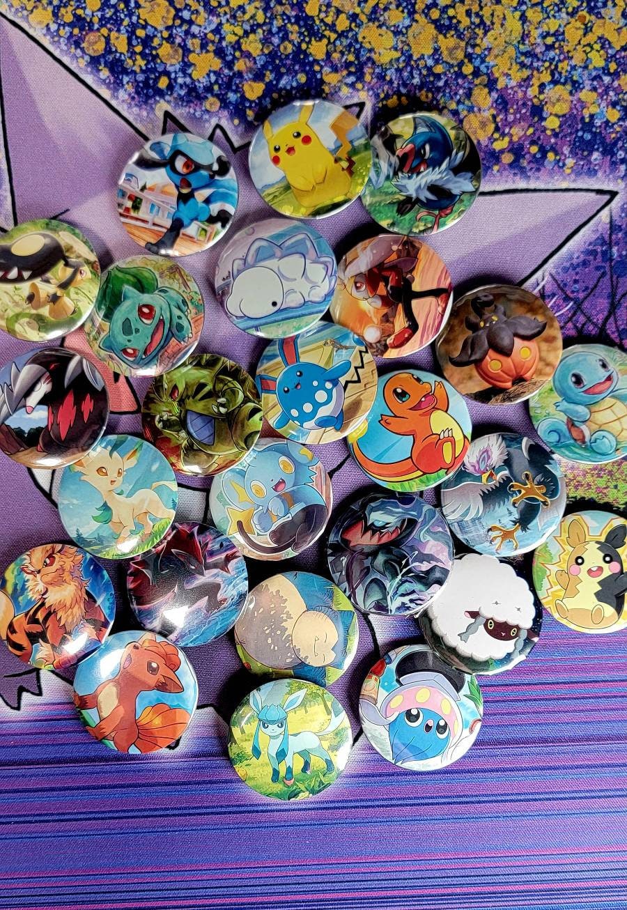 Pokemon Assorted Button Bulk Orders 1.25 Pin Buttons Upcycled Pokemon ...