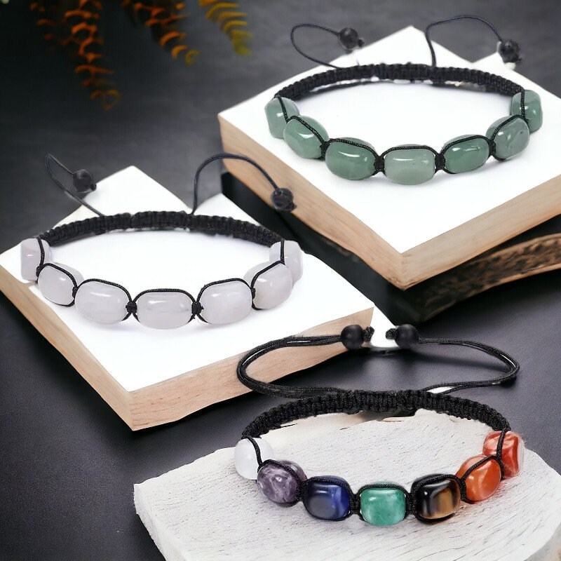 7 Chakra Stone Yoga Bracelet Natural Gemstone Braided Rope Bracelets - Etsy