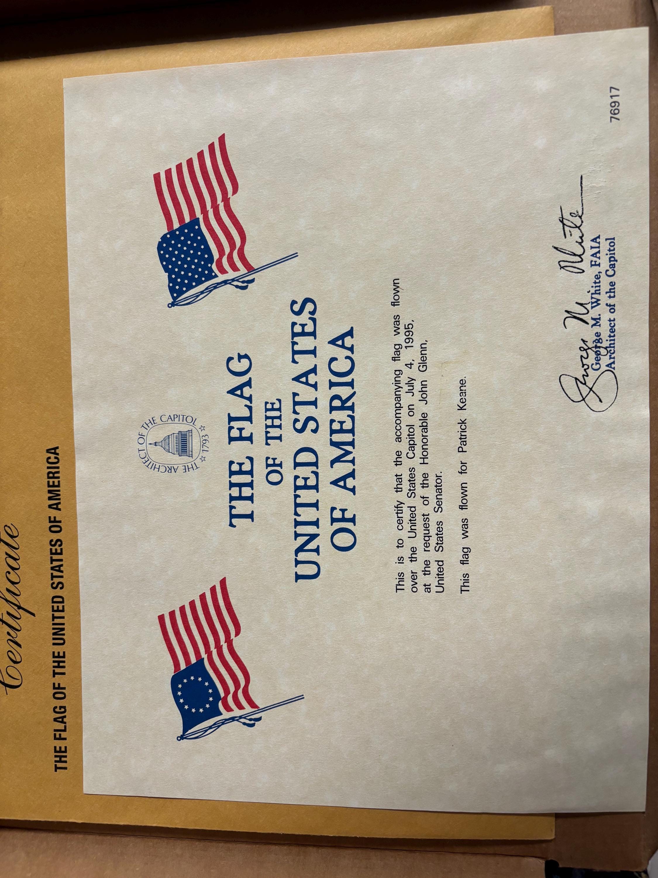American Flag With Certificate. This is to Certify That the ...