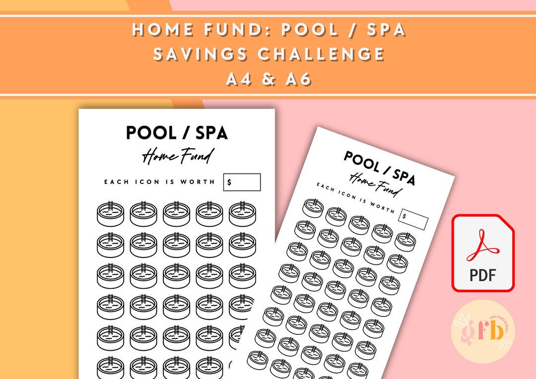 Pool / Spa Savings Challenge - A6 + A4 Printable PDF Downloadable ...
