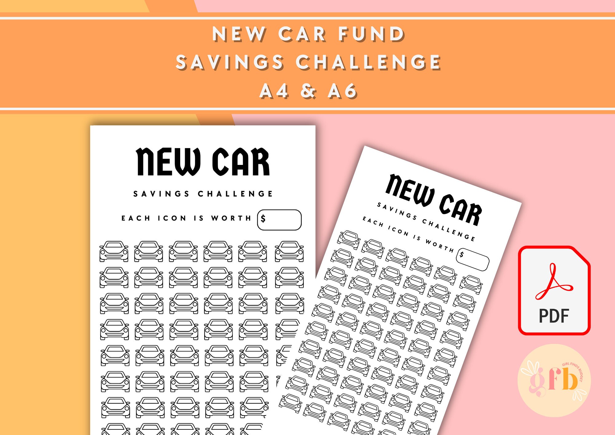New Car Savings Challenge A6 A4 Printable PDF Downloadable Minimal ...