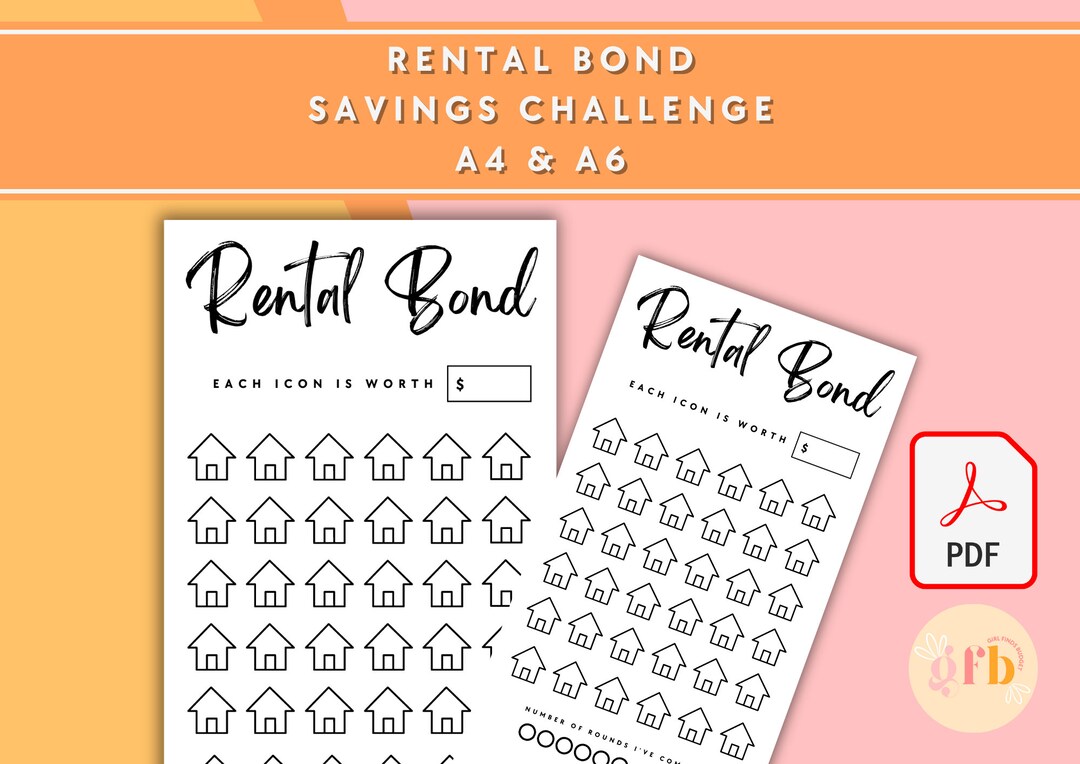 Rental Bond Savings Challenge - A6 + A4 Printable PDF Downloadable ...