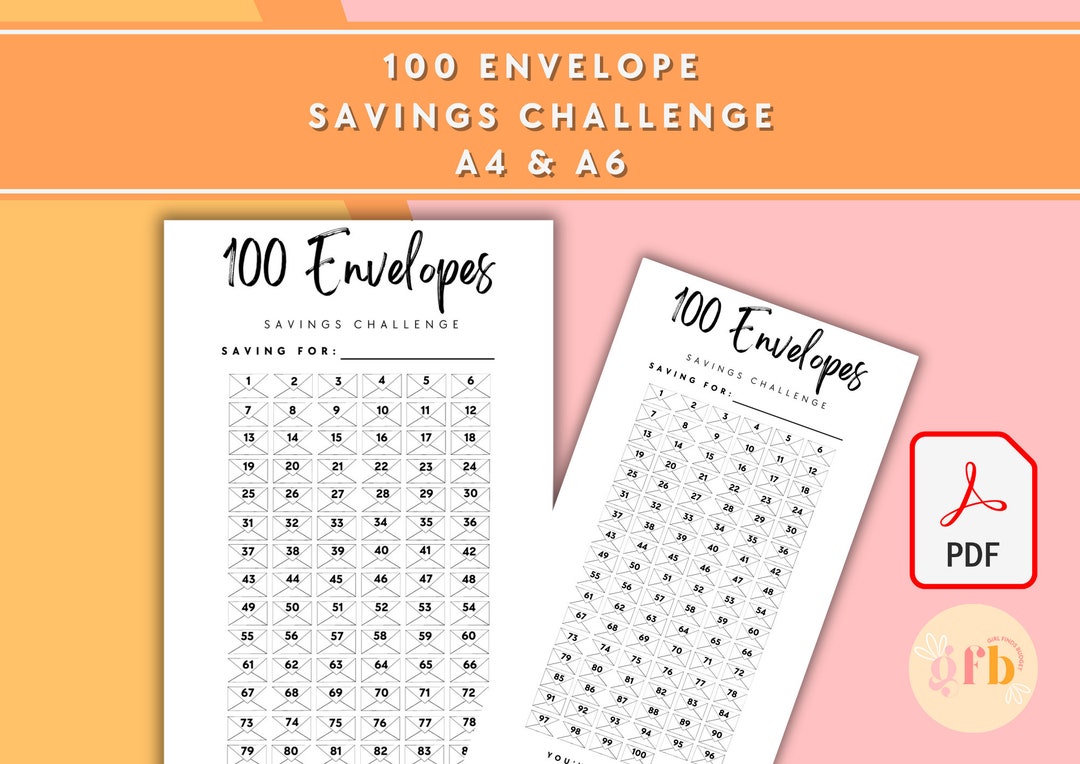 100 Envelopes Savings Challenge - A6 + A4 Printable PDF Downloadable ...