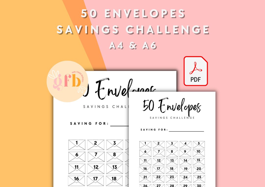 50 Envelope Savings Challenge A6 A4 Printable PDF - Etsy Australia