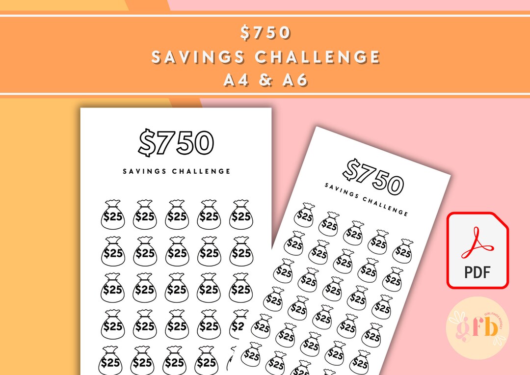 750 Savings Challenge - A6 + A4 Printable PDF Downloadable - Minimal ...