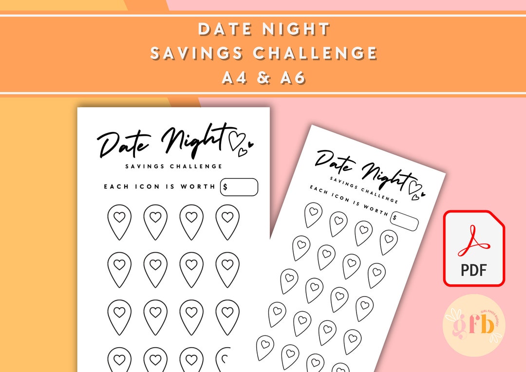 Date Night / Couple Savings Challenge - A6 + A4 Printable PDF ...