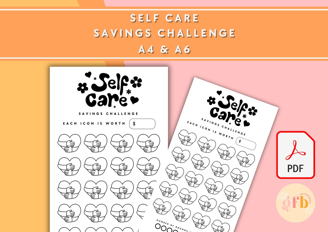 Self Care Savings Challenge A6 A4 Printable PDF Downloadable Minimal ...