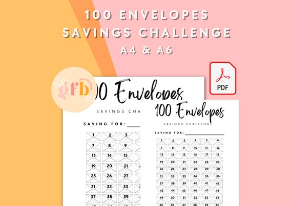 100 Envelopes Savings Challenge A6 A4 Printable PDF - Etsy