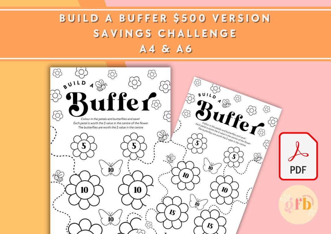 Build a Buffer 500 Dollar Savings Challenge - A6 + A4 Printable PDF ...