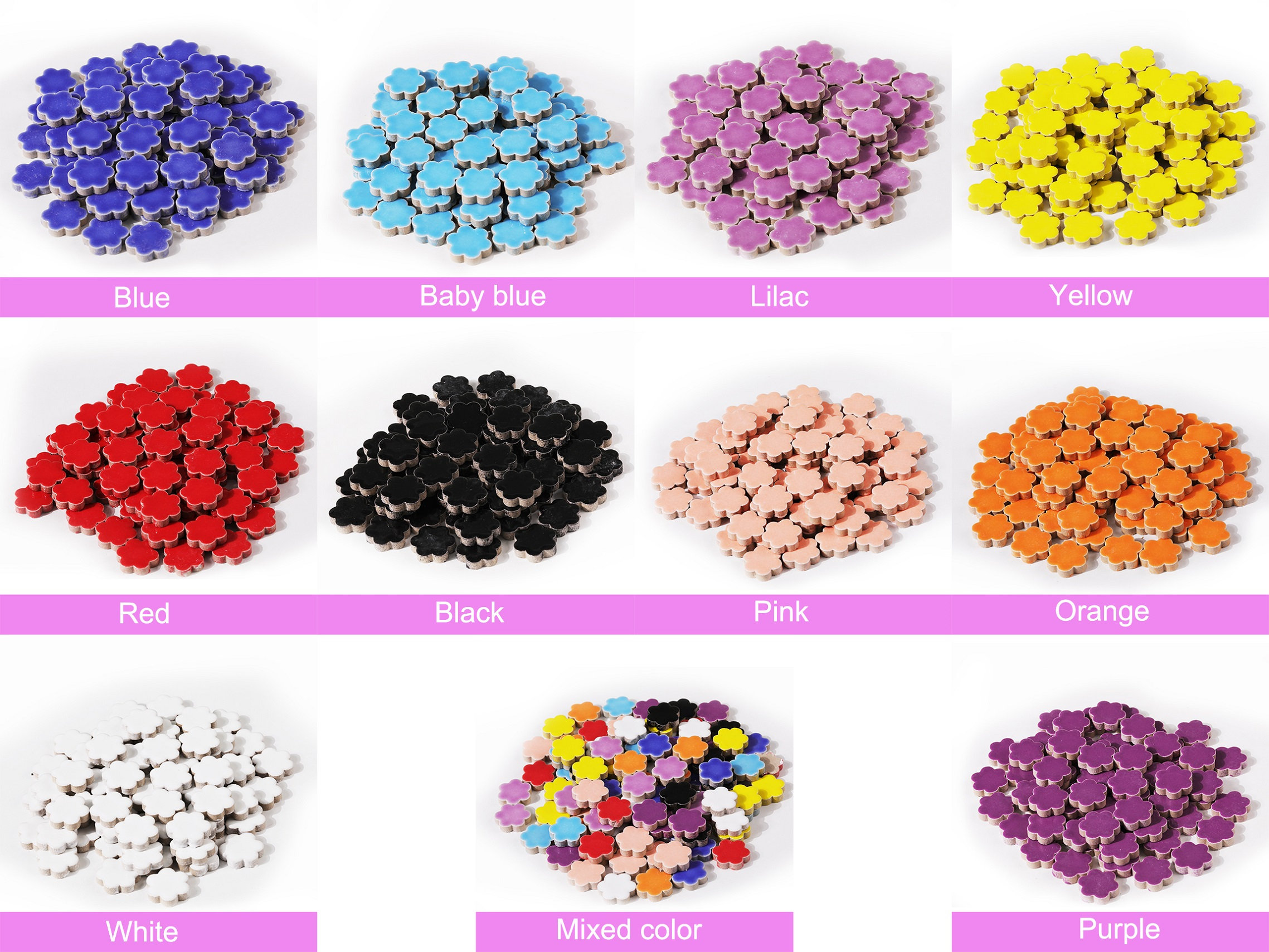 45 Pcs Flower Shape Ceramic Mosaic Tile Mix. 11 Color for Choose.glazed ...