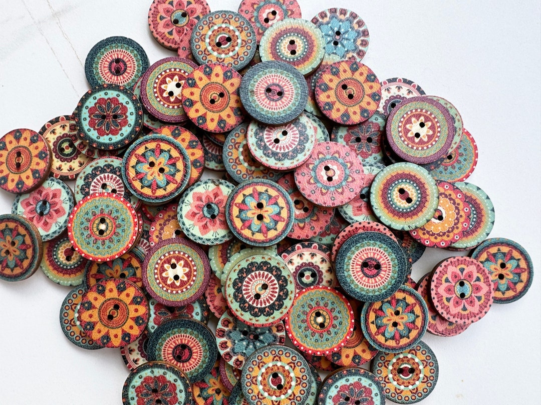 50-100 Pcs Wholesale Vintage Pattern Buttons Mix, Bulk Wooden Buttons ...