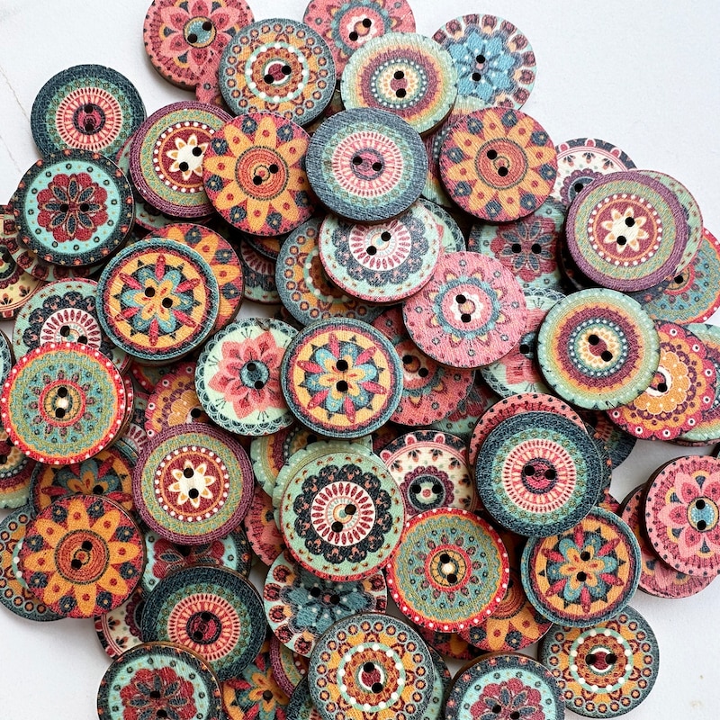 Painted Wood Buttons - Etsy