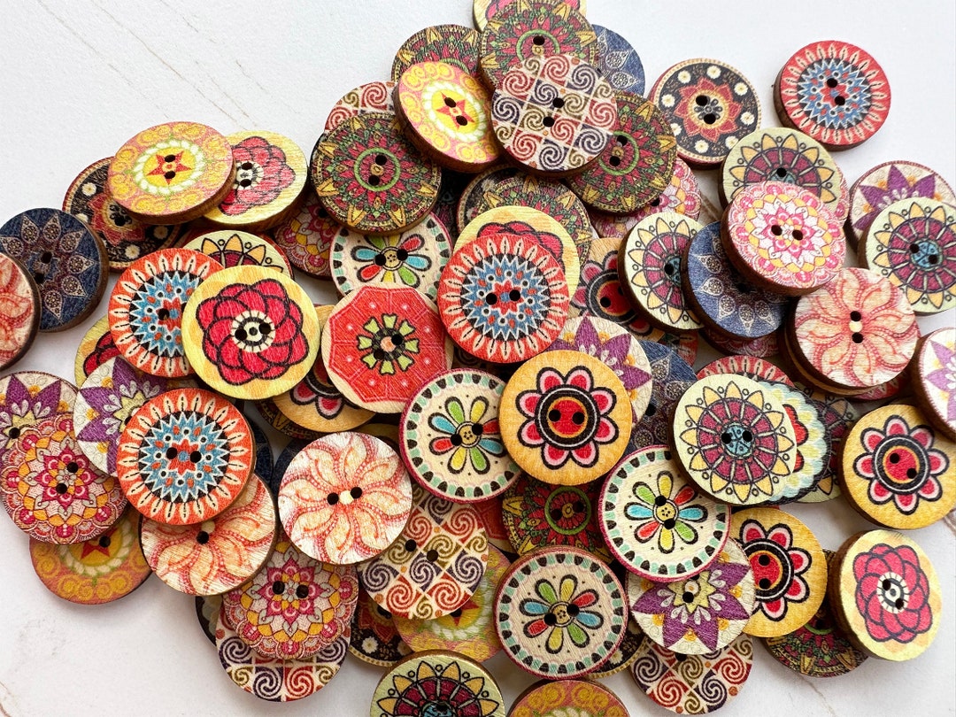 50-100 Pcs Whole Sale Mix of Floral Buttons, Bulk Wooden Buttons. 0.75 ...