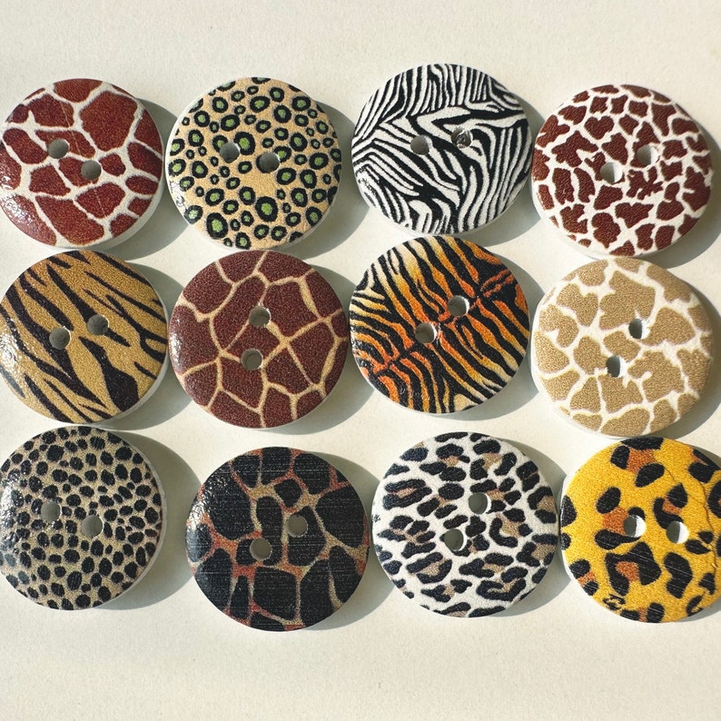 50-100 Pcs Animal Pattern Mix Buttons.3 Size Available. Bulk Wooden ...