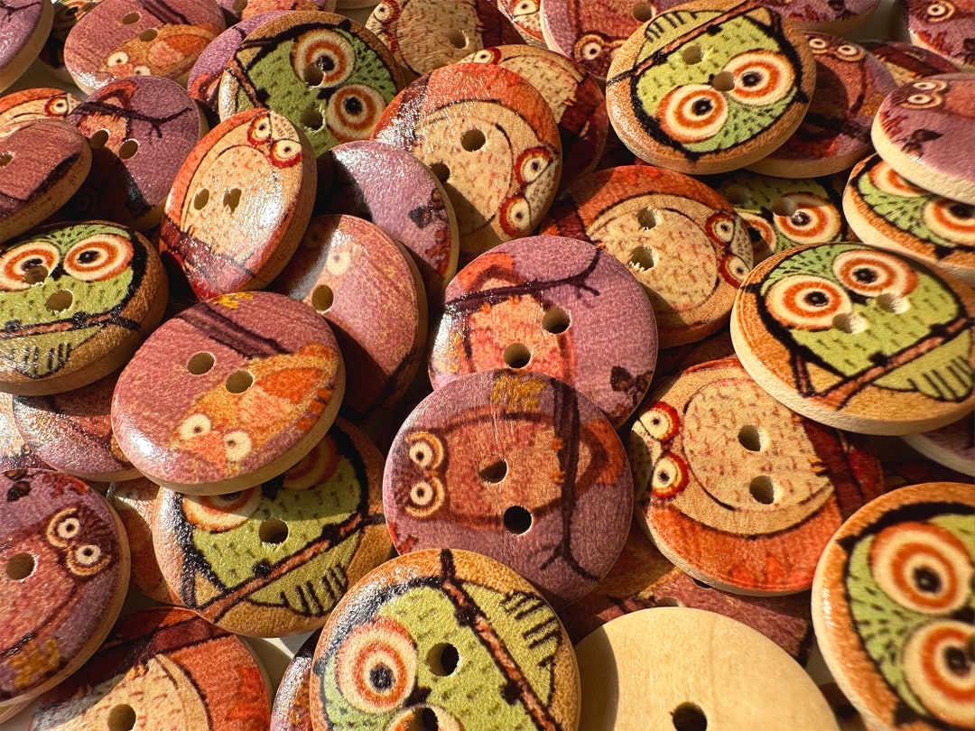 50-100 Pcs Owl Pattern Mix Buttons, Bulk Wooden Buttons. 0.75 Sizes ...