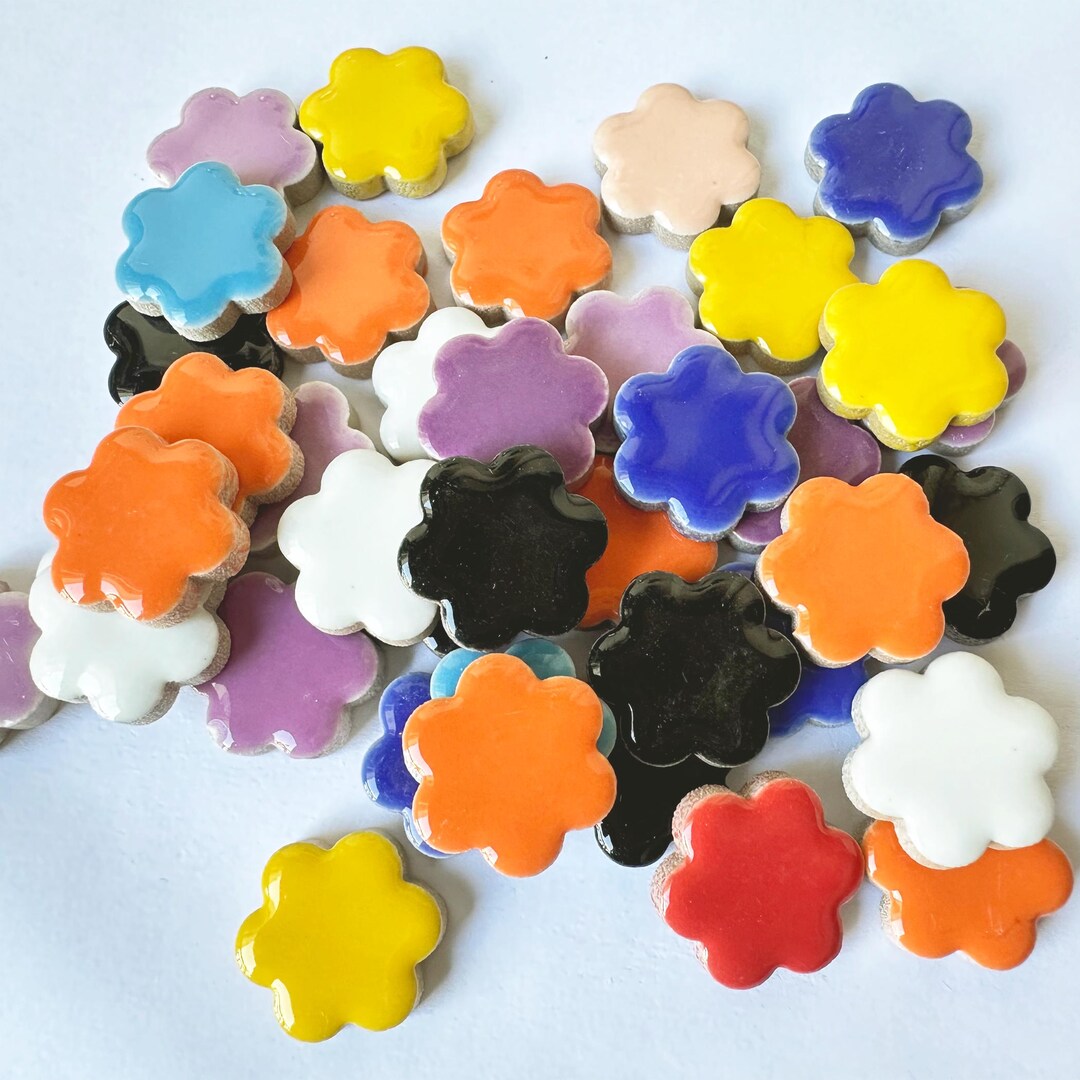 45 Pcs Flower Shape Ceramic Mosaic Tile Mix. 11 Color for Choose.glazed ...